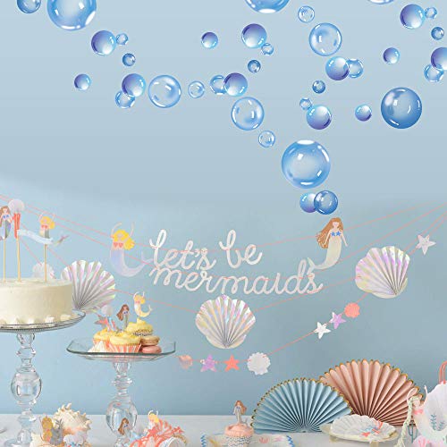 XIAOMAN Transparent Bubble Wall Decal Sticker Cutout Kid's Under The Sea Birthday Party Decoration Blue White Colour Bubble Ocean Background Decor Water Soap Bath Decor for Mermaid Baby Shower (Blue)