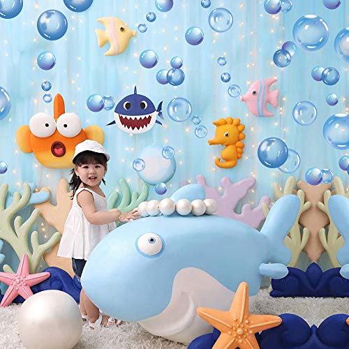 XIAOMAN Transparent Bubble Wall Decal Sticker Cutout Kid's Under The Sea Birthday Party Decoration Blue White Colour Bubble Ocean Background Decor Water Soap Bath Decor for Mermaid Baby Shower (Blue)