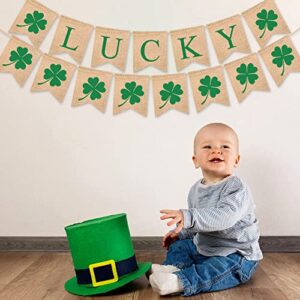 St. Patrick'S Day Decorations Burlap Lucky Banner Four Clover Green Banner, Irish Party Banner, Green Theme Party Decoration