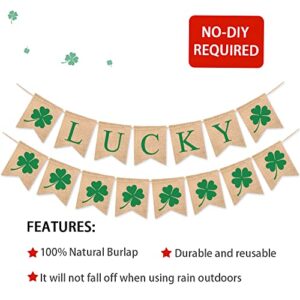 St. Patrick'S Day Decorations Burlap Lucky Banner Four Clover Green Banner, Irish Party Banner, Green Theme Party Decoration