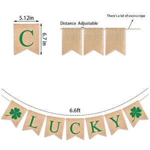 St. Patrick'S Day Decorations Burlap Lucky Banner Four Clover Green Banner, Irish Party Banner, Green Theme Party Decoration