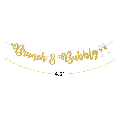 Finseng Brunch & Bubbly Gold Glitter Banner Sign Garland Pre-Strung for Bridal Brunch Shower Bachelorette Party Champagne Bubbly Bar