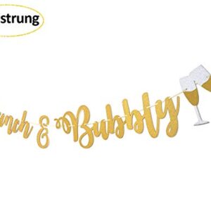 Finseng Brunch & Bubbly Gold Glitter Banner Sign Garland Pre-Strung for Bridal Brunch Shower Bachelorette Party Champagne Bubbly Bar