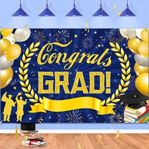 navy blue congrats grad banner decorations class of 2023 gold blue graduation party banner supplies photo booth wall large backdrop decor for 2023 high school college graduation party sign 72 x 44inch