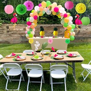 Flamingo Party Decorations, Hawaiian Party Supplies Flamingo Honeycomb Ball Paper Lanterns Tissue Paper Fan for Luau Birthday Tropical Bachelorette Party (Yellow/Green/Pink)