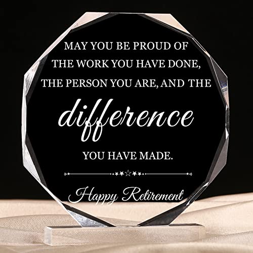 Acrylic Retirement Gift Acrylic Plaque Happy Retirement Table Centerpiece Inspirational Gift May You Be Proud of The Work Paperweight Keepsake for Women Retired Teacher Coworker (Elegant Style)