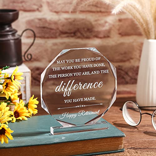 Acrylic Retirement Gift Acrylic Plaque Happy Retirement Table Centerpiece Inspirational Gift May You Be Proud of The Work Paperweight Keepsake for Women Retired Teacher Coworker (Elegant Style)