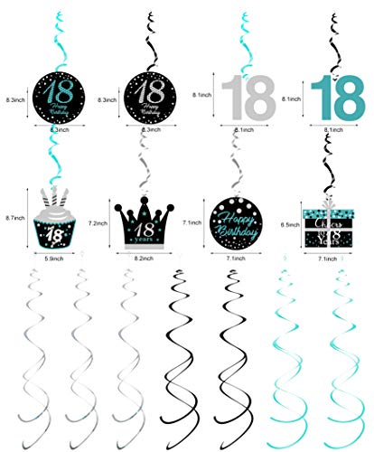 18th Birthday Decorations for Girls Teal Silver Black 18th Birthday Hanging Swirls 18th Birthday Decorations for Teal Silver 18 Years Old Party Supplies for Her