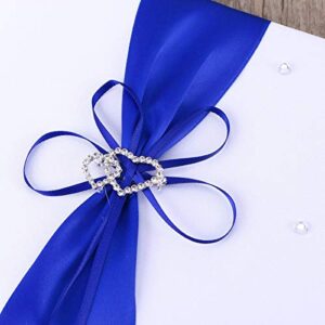 Wedding Guest Book and Pen Set Double Heart Rhinestone Decor Signature Book with Pen for Wedding Party Decorations - Blue