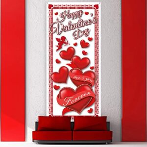 Happy Valentine's Day Door Cover, Large Fabric Valentines Day Red Heart Door Cover Valentines Day Banner Door Hanging Holiday Decoration for Valentines Day Party Favors, 78 x 35.4 Inch