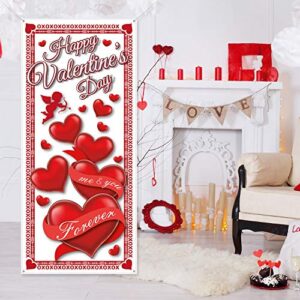 Happy Valentine's Day Door Cover, Large Fabric Valentines Day Red Heart Door Cover Valentines Day Banner Door Hanging Holiday Decoration for Valentines Day Party Favors, 78 x 35.4 Inch