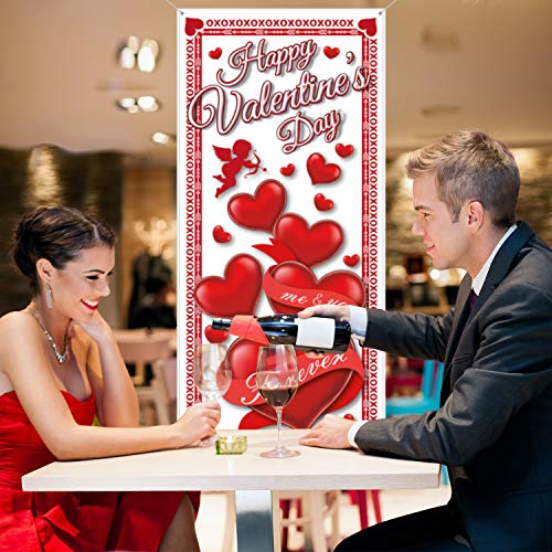 Happy Valentine's Day Door Cover, Large Fabric Valentines Day Red Heart Door Cover Valentines Day Banner Door Hanging Holiday Decoration for Valentines Day Party Favors, 78 x 35.4 Inch