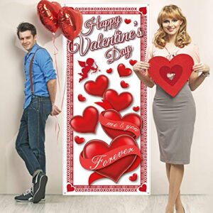 Happy Valentine's Day Door Cover, Large Fabric Valentines Day Red Heart Door Cover Valentines Day Banner Door Hanging Holiday Decoration for Valentines Day Party Favors, 78 x 35.4 Inch