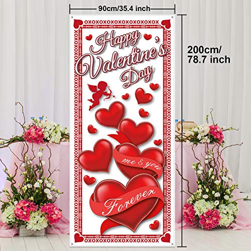 Happy Valentine's Day Door Cover, Large Fabric Valentines Day Red Heart Door Cover Valentines Day Banner Door Hanging Holiday Decoration for Valentines Day Party Favors, 78 x 35.4 Inch