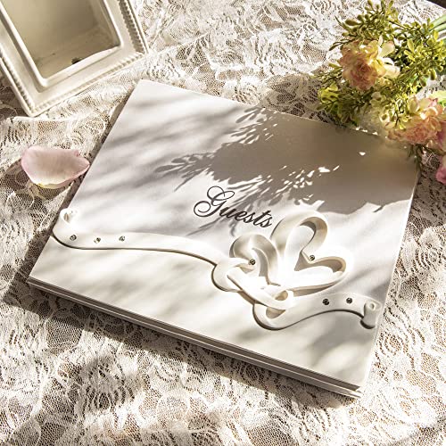 VENY TAYA Elegant Wedding Guest Book with 3 Metallic Pens, Hardcover Guest Book Wedding Reception, Sign in Polaroid Photo Guest Book, 9.8” x 7.9”, 96 Pages