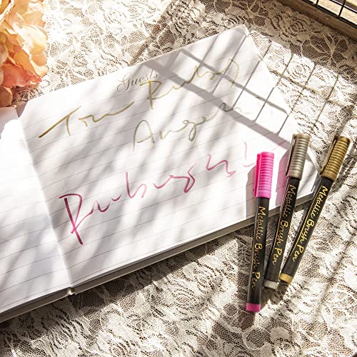 VENY TAYA Elegant Wedding Guest Book with 3 Metallic Pens, Hardcover Guest Book Wedding Reception, Sign in Polaroid Photo Guest Book, 9.8” x 7.9”, 96 Pages