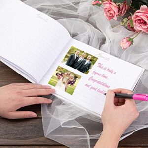 VENY TAYA Elegant Wedding Guest Book with 3 Metallic Pens, Hardcover Guest Book Wedding Reception, Sign in Polaroid Photo Guest Book, 9.8” x 7.9”, 96 Pages