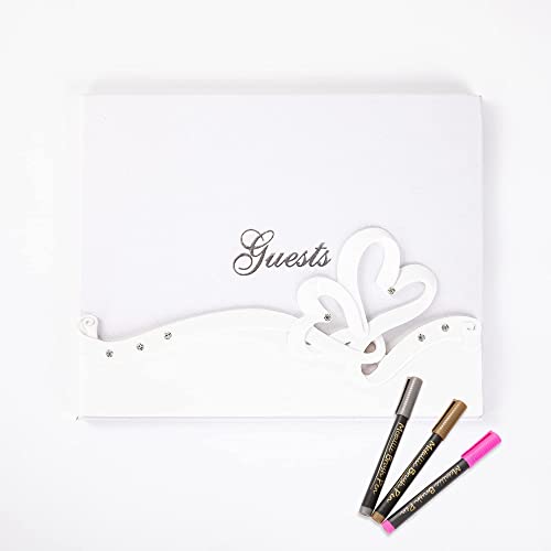 VENY TAYA Elegant Wedding Guest Book with 3 Metallic Pens, Hardcover Guest Book Wedding Reception, Sign in Polaroid Photo Guest Book, 9.8” x 7.9”, 96 Pages