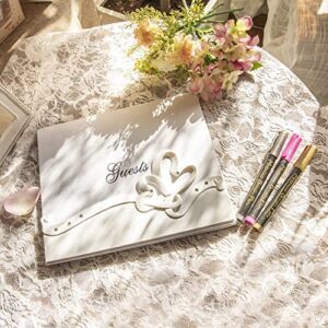 VENY TAYA Elegant Wedding Guest Book with 3 Metallic Pens, Hardcover Guest Book Wedding Reception, Sign in Polaroid Photo Guest Book, 9.8” x 7.9”, 96 Pages