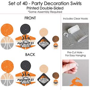 Big Dot of Happiness Basketball - Let The Madness Begin - College Basketball Party Hanging Decor - Party Decoration Swirls - Set of 40