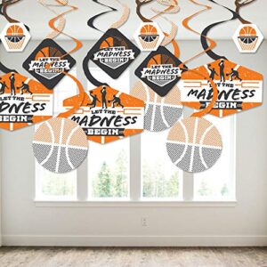 Big Dot of Happiness Basketball - Let The Madness Begin - College Basketball Party Hanging Decor - Party Decoration Swirls - Set of 40