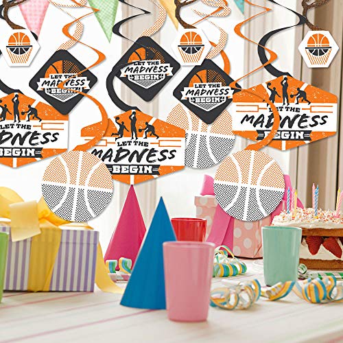 Big Dot of Happiness Basketball - Let The Madness Begin - College Basketball Party Hanging Decor - Party Decoration Swirls - Set of 40