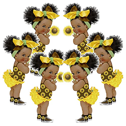 Sunflower African American Girl Cutouts Party Decoration Single Sided Baby Shower Birthday (10 inches Tall)