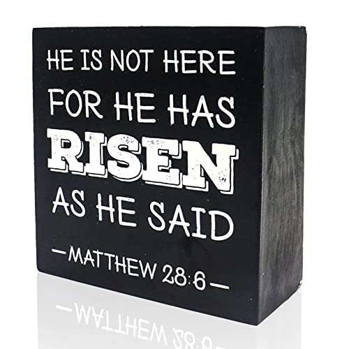 He Is Risen Easter Decorations For The Home, Religious Wooden Table Signs Block Christian Easter Decor, Farmhouse Easter Decor For Tiered Tray, Rustic Easter Gifts For Family Office Classroom