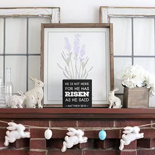 He Is Risen Easter Decorations For The Home, Religious Wooden Table Signs Block Christian Easter Decor, Farmhouse Easter Decor For Tiered Tray, Rustic Easter Gifts For Family Office Classroom