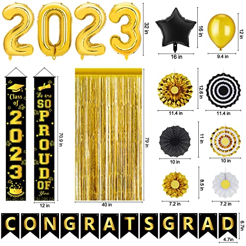 Class of 2023 Graduation Decorations, Black Gold Graduation Party Decor Kits, Banner, Balloons, Large Congrats Grad Party Supplies, Congrats Grad Decorations For Senior High School College Photo Prop