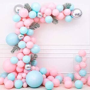 117Pcs Party Balloons Decoration Set, Pink Blue Balloon Silver 4D Balloon with Sunflower leaves for Baby Shower, Wedding, Birthday, Graduation, Anniversary Party