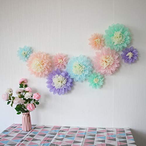 Mybbshower Pastel Tissue Paper Flower Baby Shower Centerpiece Living Room Wall Decor Pack of 10