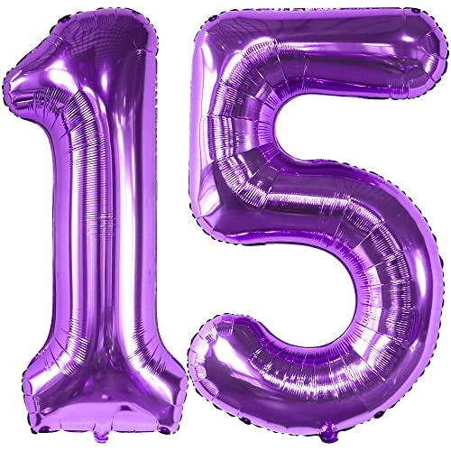 KatchOn, Giant Purple 15 Balloons Number - 40 Inch | Sweet 15 Birthday Decorations for Girls | Number 15 Balloon, 15th Birthday Decorations for Girls | 15 Birthday Balloons, Quinceanera Decorations