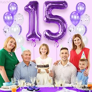 KatchOn, Giant Purple 15 Balloons Number - 40 Inch | Sweet 15 Birthday Decorations for Girls | Number 15 Balloon, 15th Birthday Decorations for Girls | 15 Birthday Balloons, Quinceanera Decorations