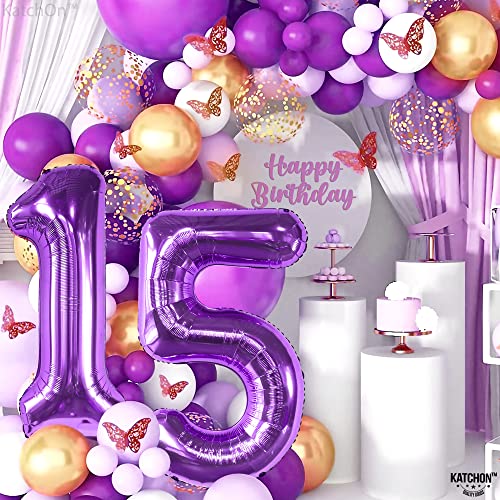 KatchOn, Giant Purple 15 Balloons Number - 40 Inch | Sweet 15 Birthday Decorations for Girls | Number 15 Balloon, 15th Birthday Decorations for Girls | 15 Birthday Balloons, Quinceanera Decorations