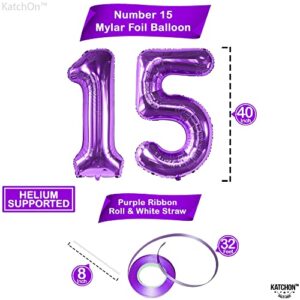 KatchOn, Giant Purple 15 Balloons Number - 40 Inch | Sweet 15 Birthday Decorations for Girls | Number 15 Balloon, 15th Birthday Decorations for Girls | 15 Birthday Balloons, Quinceanera Decorations