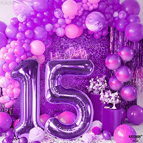 KatchOn, Giant Purple 15 Balloons Number - 40 Inch | Sweet 15 Birthday Decorations for Girls | Number 15 Balloon, 15th Birthday Decorations for Girls | 15 Birthday Balloons, Quinceanera Decorations