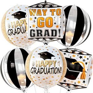 big, 22 inch happy graduation balloons 2023 – pack of 6 | graduation mylar balloons for black and silver graduation party decorations 2023 | congrats balloon, kindergarten graduation decorations 2023