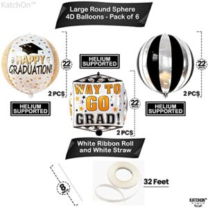 Big, 22 Inch Happy Graduation Balloons 2023 - Pack of 6 | Graduation Mylar Balloons for Black and Silver Graduation Party Decorations 2023 | Congrats Balloon, Kindergarten Graduation Decorations 2023