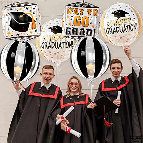 Big, 22 Inch Happy Graduation Balloons 2023 - Pack of 6 | Graduation Mylar Balloons for Black and Silver Graduation Party Decorations 2023 | Congrats Balloon, Kindergarten Graduation Decorations 2023