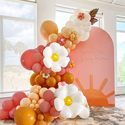 Daisy Balloon Garland Flower Theme Groovy Balloons Arch Pastel White Dusty Pink Blush Beige Nude Burnt Orange Boho Balloon Garland Kit For Baby Shower Birthday Hippie Peace Retro Party Decorations