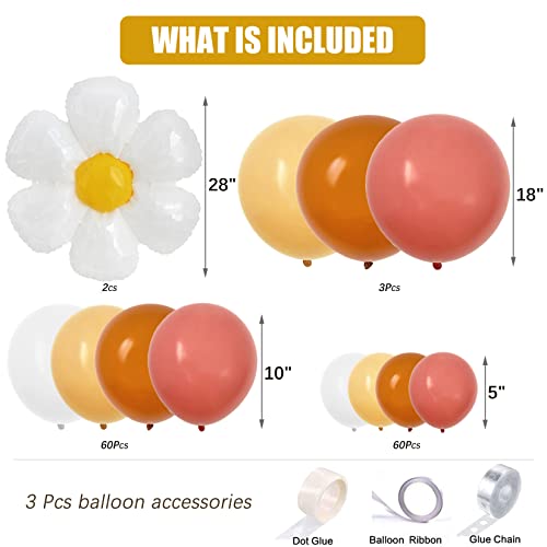 Daisy Balloon Garland Flower Theme Groovy Balloons Arch Pastel White Dusty Pink Blush Beige Nude Burnt Orange Boho Balloon Garland Kit For Baby Shower Birthday Hippie Peace Retro Party Decorations