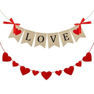 chanaco valentines day decor valentines day garland valentines day decorations for the home burlap valentines day banner felt heart garland for anniversary wedding birthday party decorations