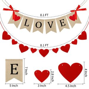 CHANACO Valentines Day Decor Valentines Day Garland Valentines Day Decorations for the Home Burlap Valentines Day Banner Felt Heart Garland for Anniversary Wedding Birthday Party Decorations