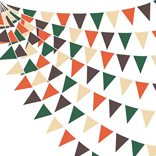 32Ft Orange Green Brown Party Decorations Triangle Flag Pennant Bunting Fabric Garland for Jungle Safari Animal Party Zoo Themed Wild One Forest Baby Shower Fall Wedding Birthday Decoration