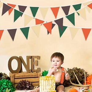 32Ft Orange Green Brown Party Decorations Triangle Flag Pennant Bunting Fabric Garland for Jungle Safari Animal Party Zoo Themed Wild One Forest Baby Shower Fall Wedding Birthday Decoration