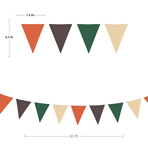 32Ft Orange Green Brown Party Decorations Triangle Flag Pennant Bunting Fabric Garland for Jungle Safari Animal Party Zoo Themed Wild One Forest Baby Shower Fall Wedding Birthday Decoration