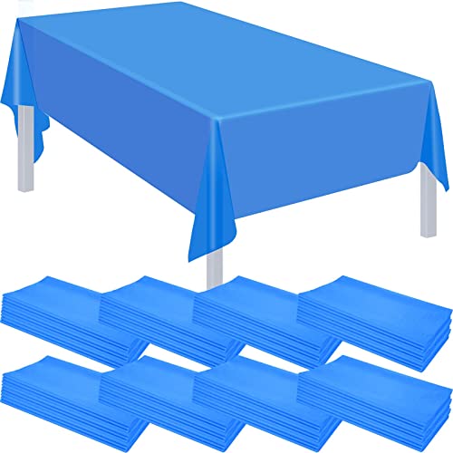 28 Pack Disposable Plastic Tablecloth Rectangle Table Cover 54 x 108 Inches, Disposable Table Clothes for Rectangle Tables Rectangular Plastic Table Cloths for Picnic Camping Party Wedding (Blue)