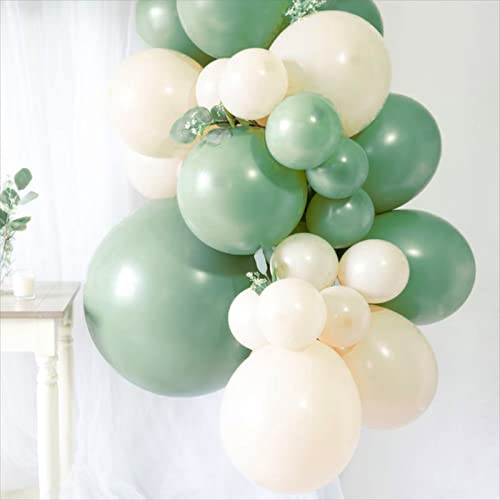 Pateeha Sage Green Balloon Garland Kit 140 Pcs, Baby Shower Decorations Olive Green Gold Metallic White Gold Confetti Nude Balloon Arch for Bridal Shower Wedding Birthday Party