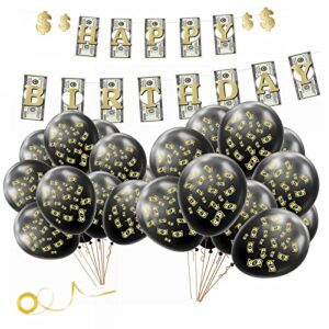 money themed birthday banner & latex balloons decoration kit dollar bill party decorations for birthdays baby showers casino weddings bachelorette retirement anniversary graduations party